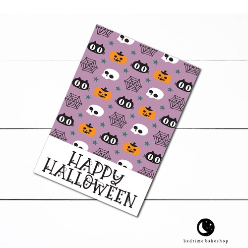 Printable Cookie Card Happy Halloween Pink Spiders 3.5 - Etsy