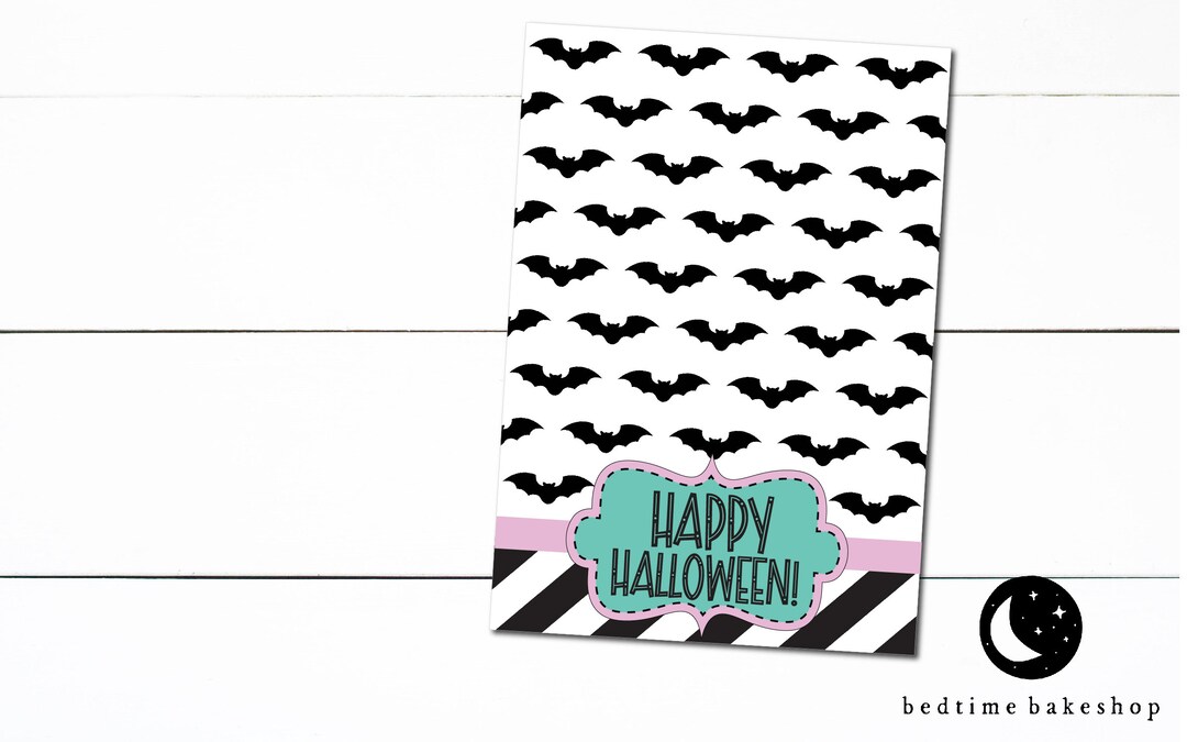 Printable Happy Halloween Cookie 3.5 X 5 Mini Cookie Card Bats Stripes ...