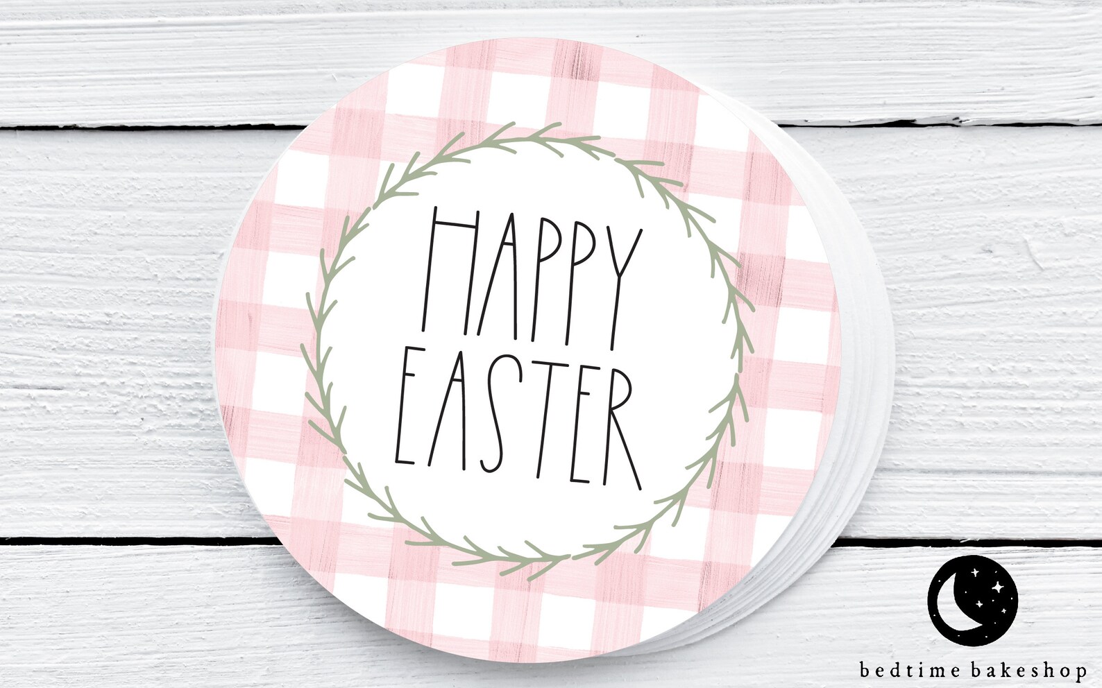 Printable 2 Round Easter Cookie Tag Happy Easter Pink | Etsy