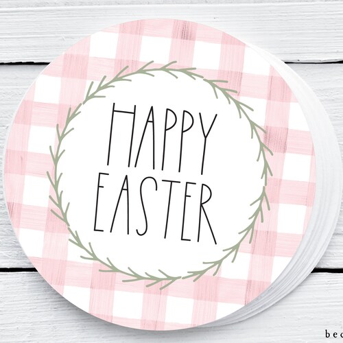 Printable 2 Round Easter Cookie Tag Happy Easter Pink - Etsy