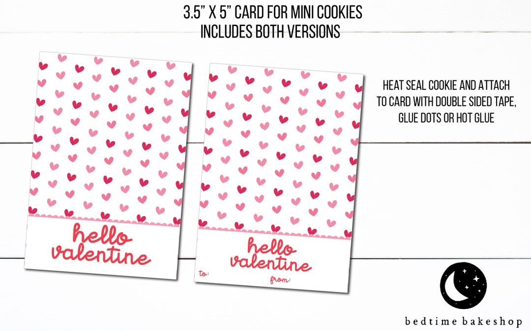 Printable Mini Cookie Card 3.5 X 5 Happy Valentine's Day Hello ...