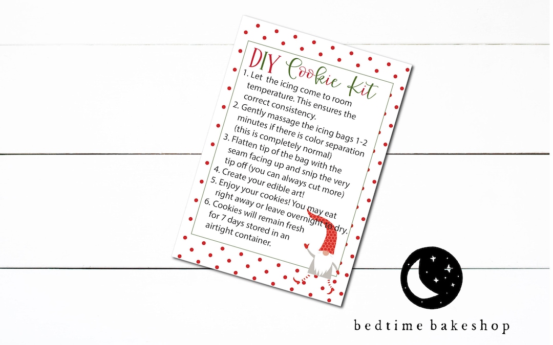 Printable Christmas DIY Cookie Kit Card Red Dots and Gnome - 3.5" X 5 ...