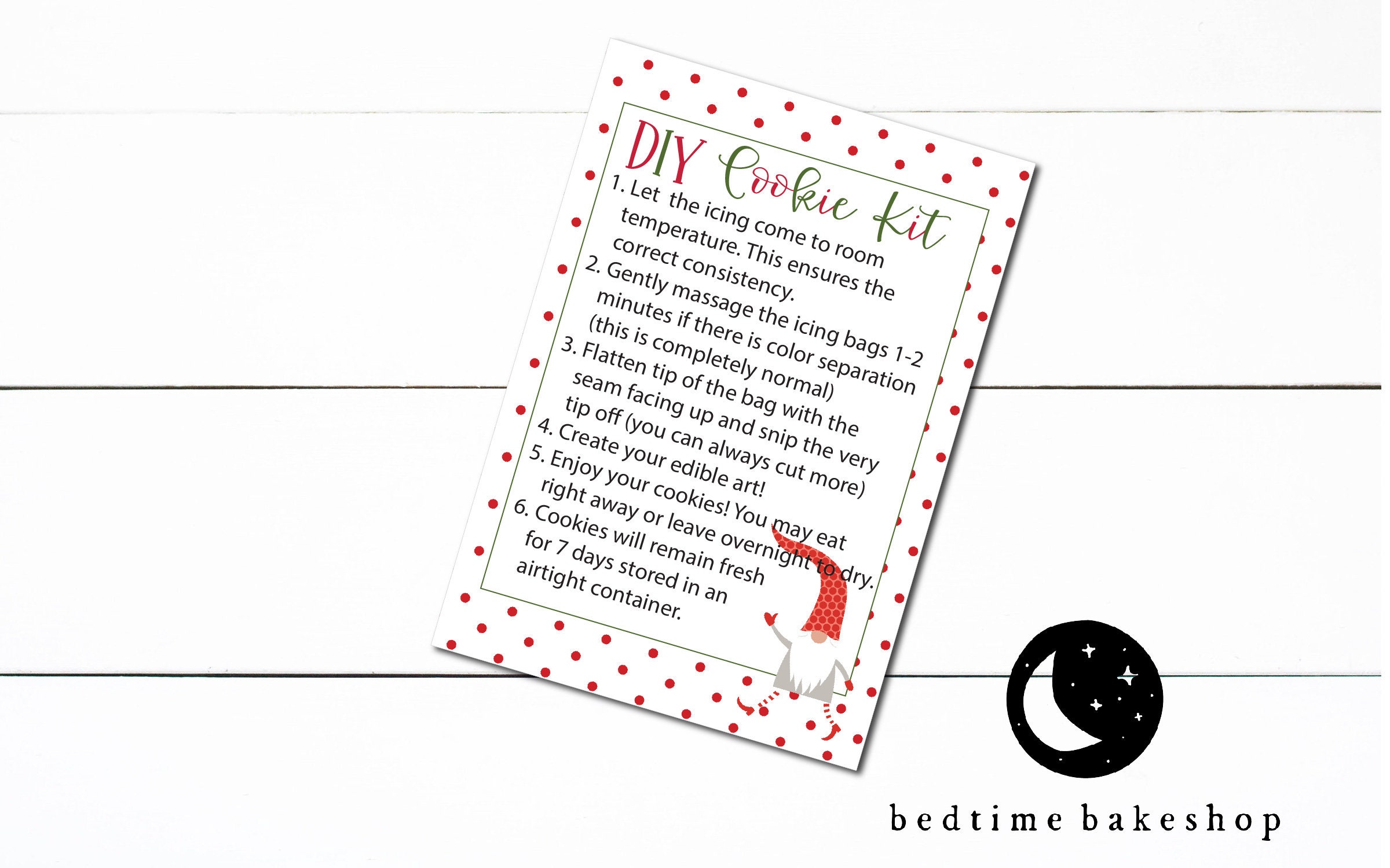 Printable Christmas DIY Cookie Kit Card Red Dots and Gnome | Etsy