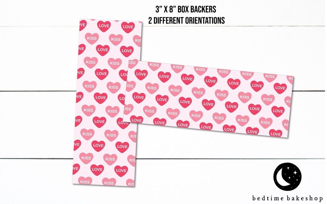 Printable 3"x8" Cookie Box Packaging Background Pink Love Kiss Heart ...