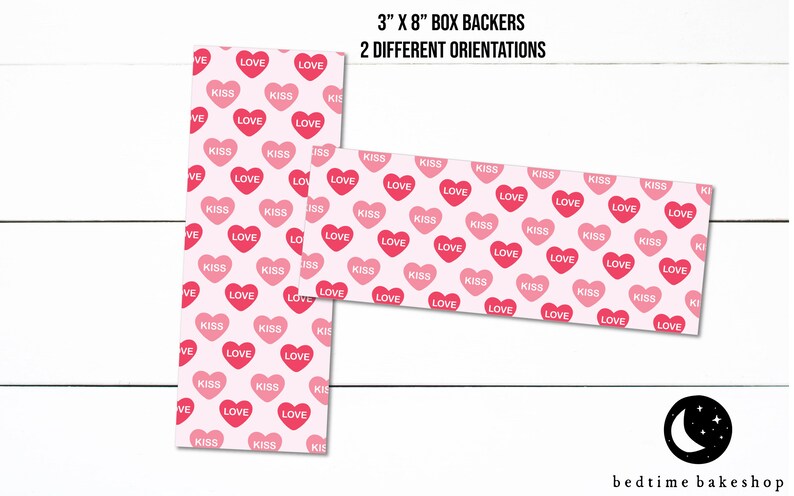 Printable 3"x8" Cookie Box Packaging Background Pink Love Kiss Heart ...