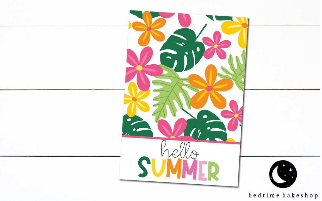 Printable Mini Cookie Card - 3.5" X 5" Summer Tropical Leaves Toucan ...