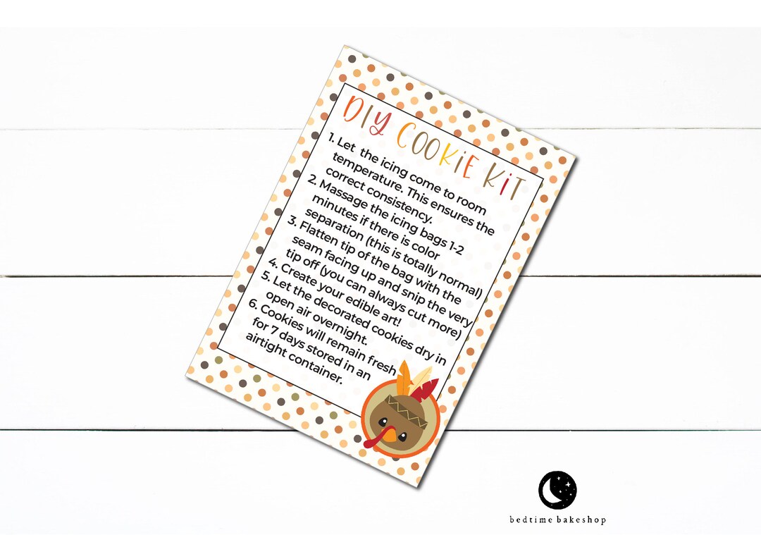 Printable DIY Cookie Kit Cookie Card Thanksgiving Turkey - 3.5" X 5 ...