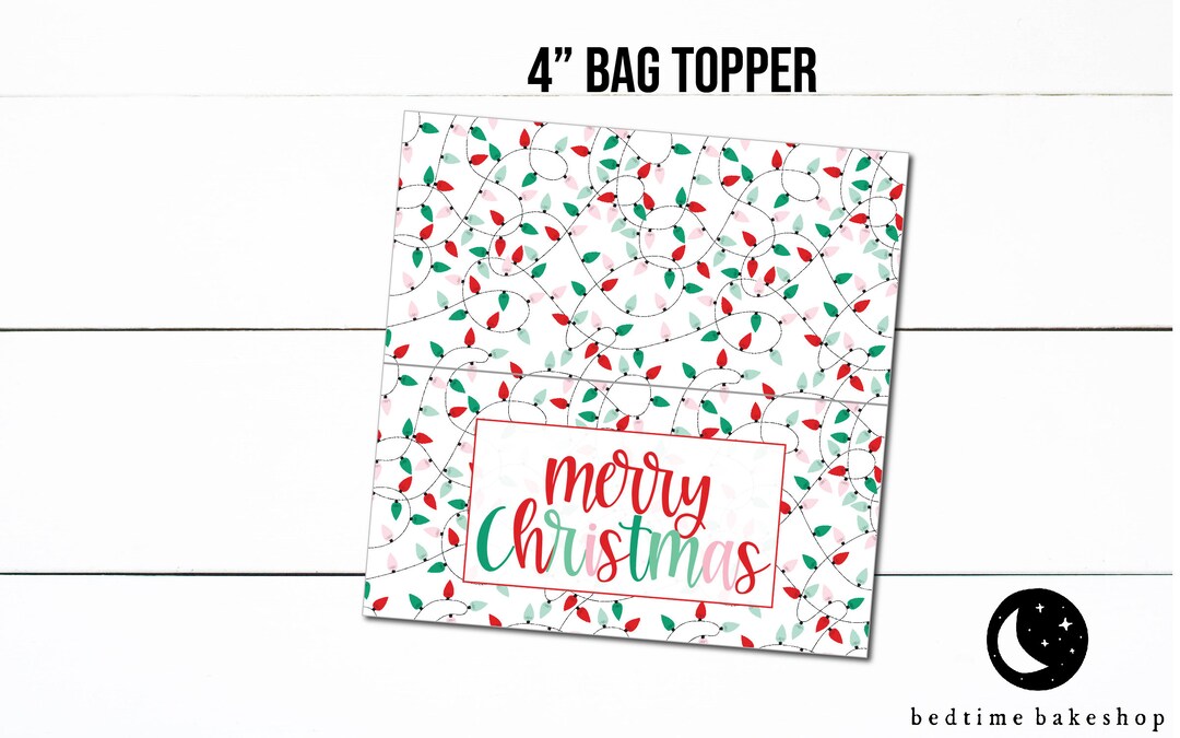 4" Printable Merry Christmas Tangled Lights Bag Topper Cookies Treat ...