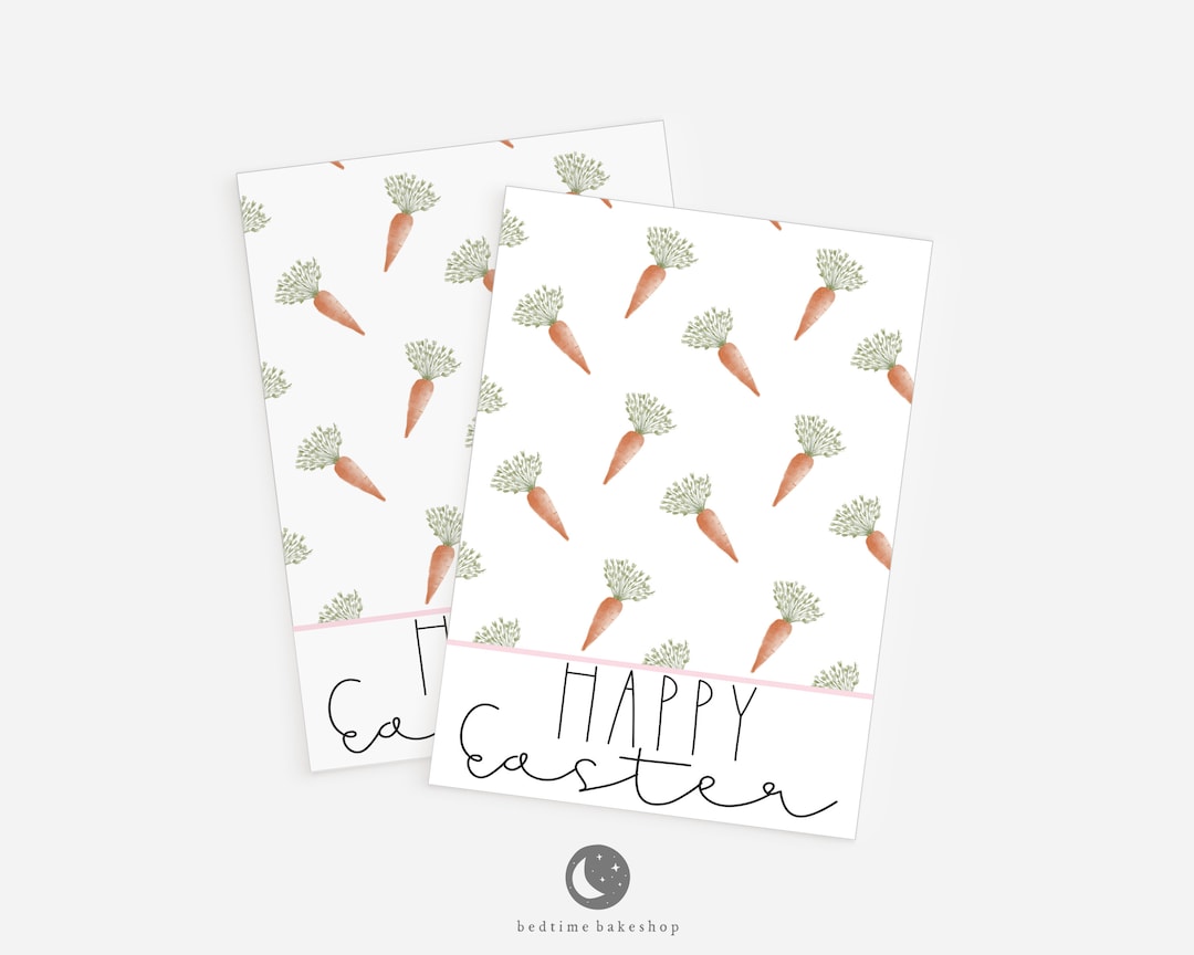 Printable Mini Cookie Card 3.5 X 5 Happy Easter Watercolor Carrots ...