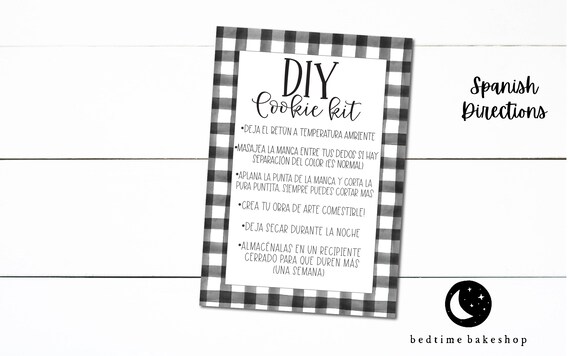 Printable SPANISH DIY Cookie Kit Instruction Card Black | Etsy