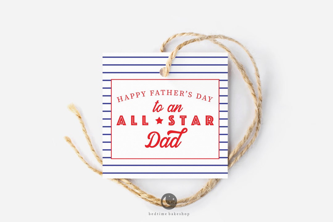 Printable 2" Square Cookie Tag - All Star Dad Baseball Happy Father's ...