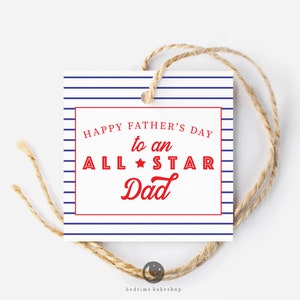 Printable 2" Square Cookie Tag - All Star Dad Baseball Happy Father's ...
