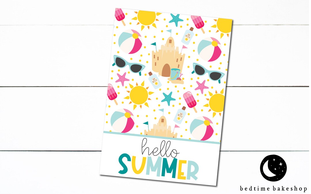 Printable Mini Cookie Card - 3.5" X 5" Summer Sand Castles Beach Balls ...