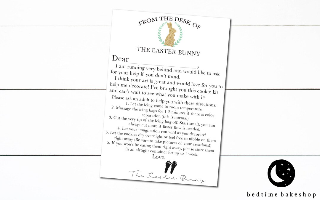 Printable Easter DIY Cookie Kit Instruction Card From the Easter Bunny ...