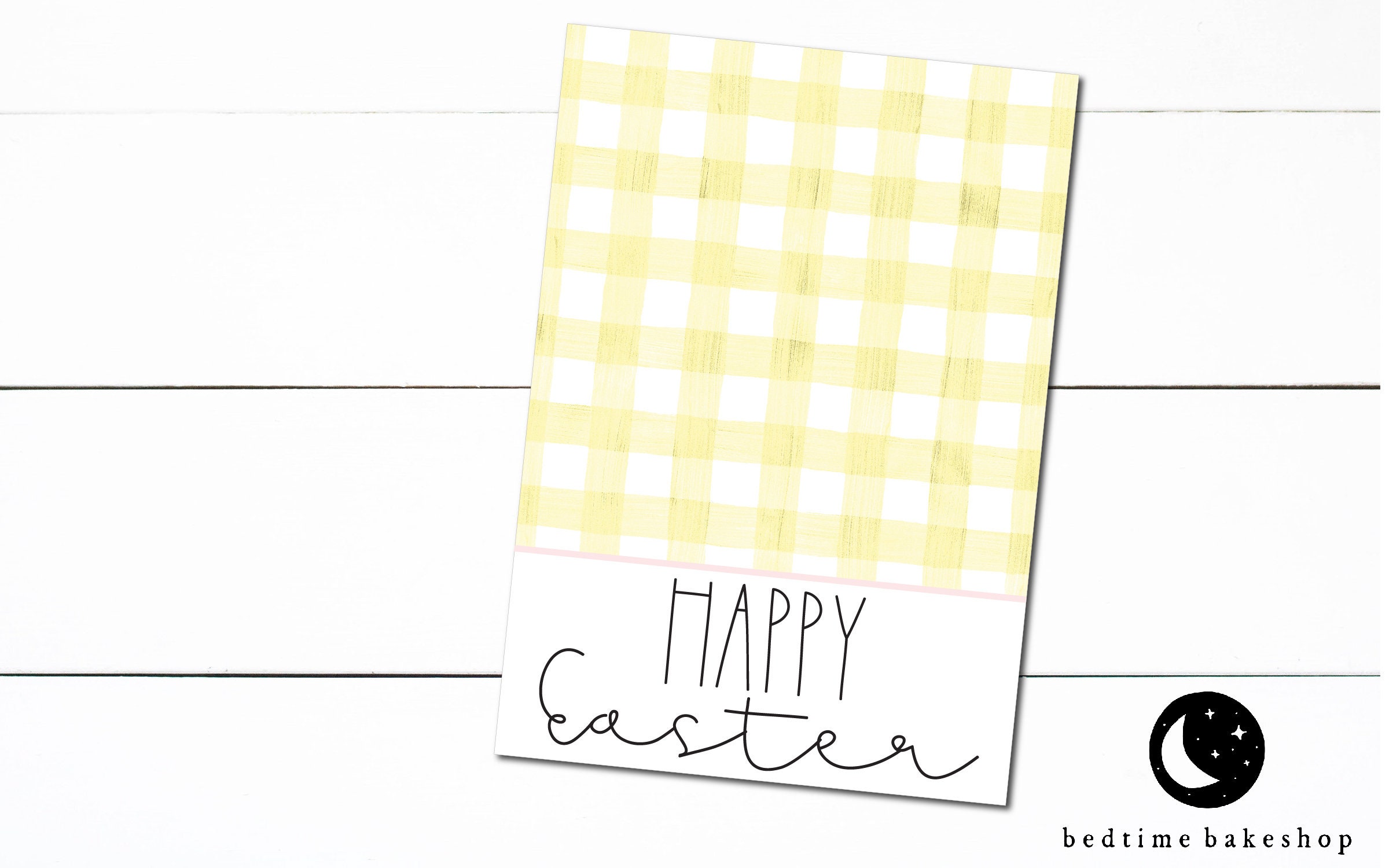 Printable Mini Cookie Card 3.5 X 5 Happy Easter Yellow Gingham Plaid ...