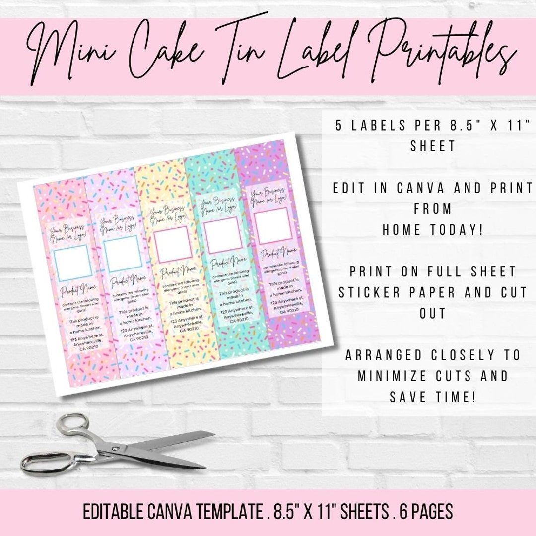 Sprinkle Cake Tin Label Template: Editable Mini Labels (canva) - Etsy