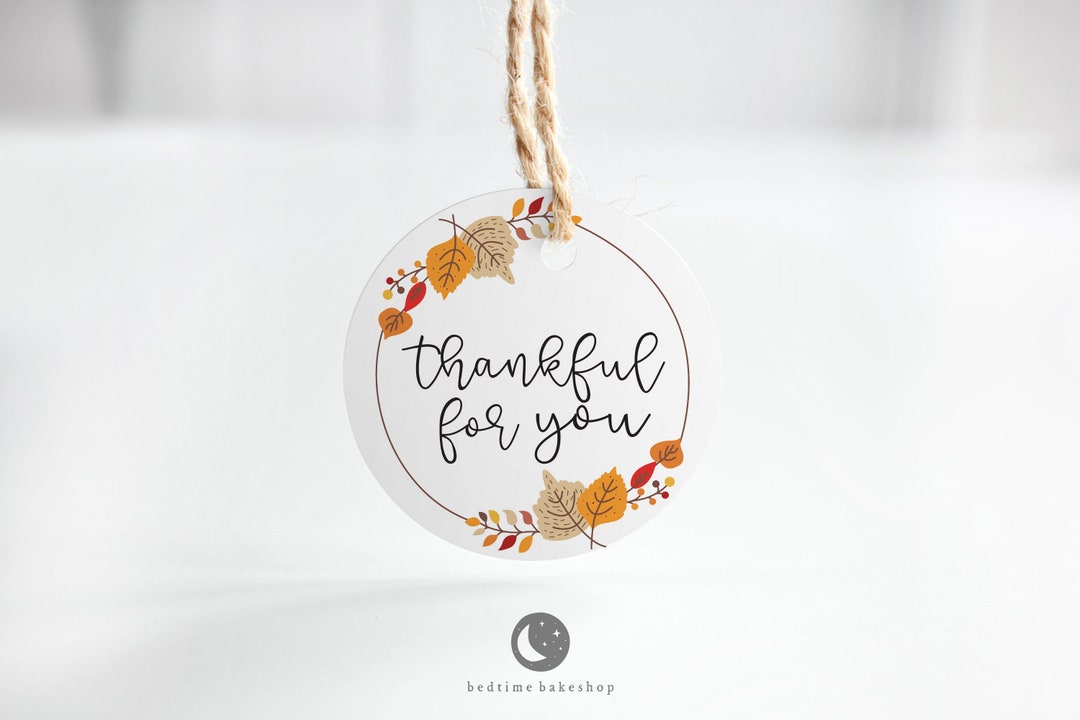 Printable 2" Thanksgiving Autumn Leaves Tag- Thankful for You Wreath ...