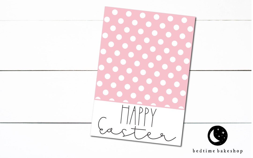 Printable Mini Cookie Card 3.5 X 5 Happy Easter Pink White Polka Dots ...