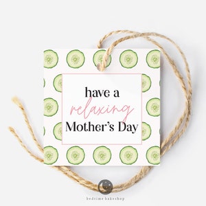 Printable Mother's Day Cookie Tag - Cucumbers Spa Square Tag Goodie Tag ...