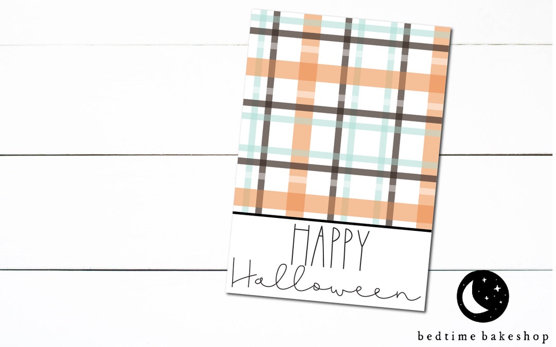 Printable Cookie Card Happy Halloween Teal Orange Plaid 3.5 X 5 Mini ...