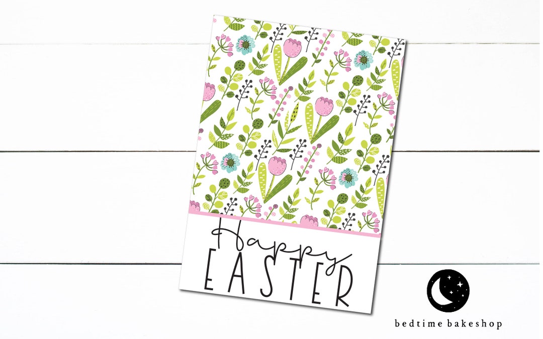 Printable Mini Cookie Card - 3.5" X 5" Happy Easter Floral Cookie ...