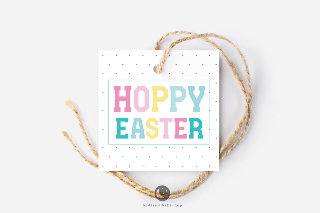 Printable Easter Cookie Tag Hoppy Easter Rainbow Minimalist Gray Dots ...