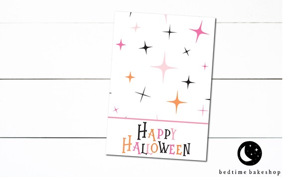 Printable Cookie Card Happy Halloween Pink Retro Stars - Etsy