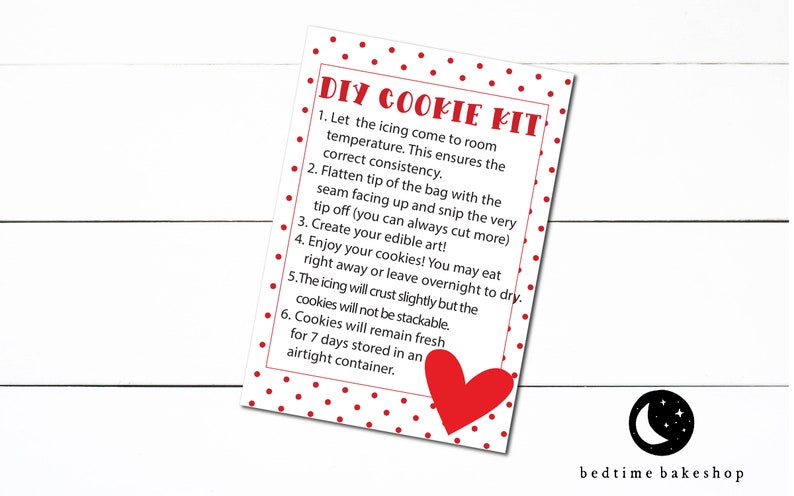 Printable Valentine's Day DIY Cookie Kit BUTTERCREAM Instruction Card ...