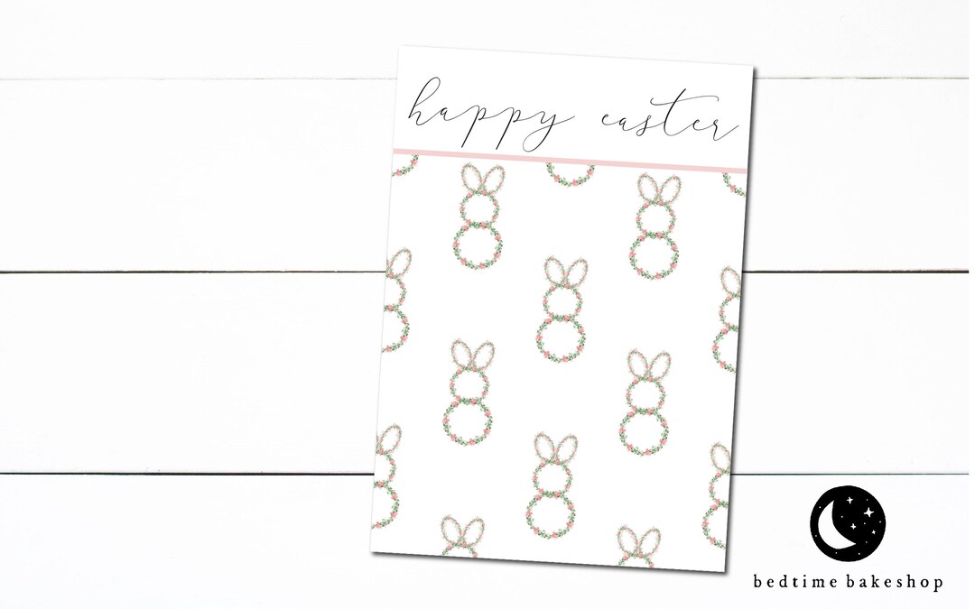 Printable Mini Cookie Card 3.5 X 5 Happy Easter Pink Wreath Greenery ...