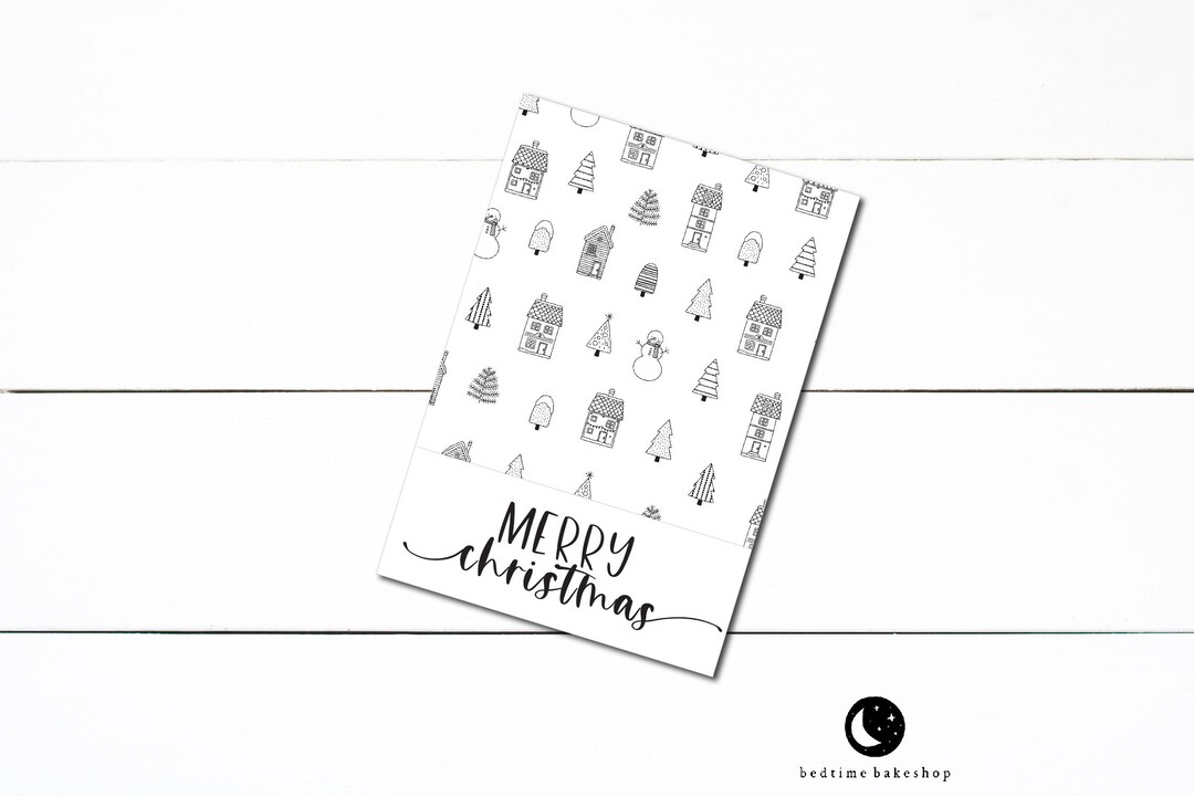 Printable Mini Cookie Card - 3.5" X 5" Black and White Christmas Icons ...