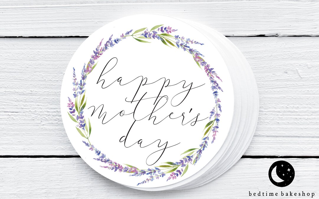 Printable 2" Round Mother's Day Cookie Tag - Lavender Wreath Mother ...