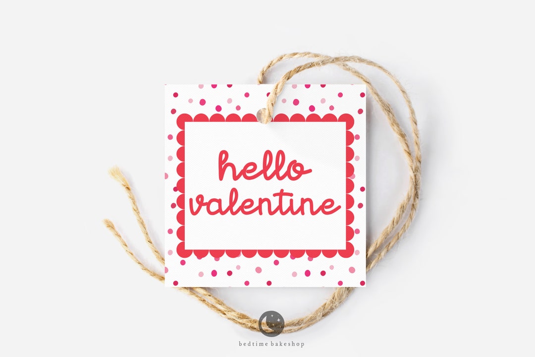 Printable Valentine's Day Cookie Tag - Hello Valentine Pink Red Dots ...