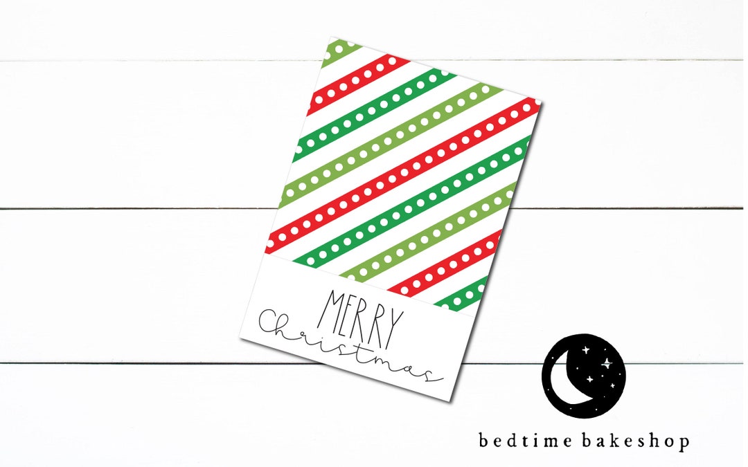 Printable Mini Cookie Card - 3.5" X 5" Red Green Stripes Merry ...
