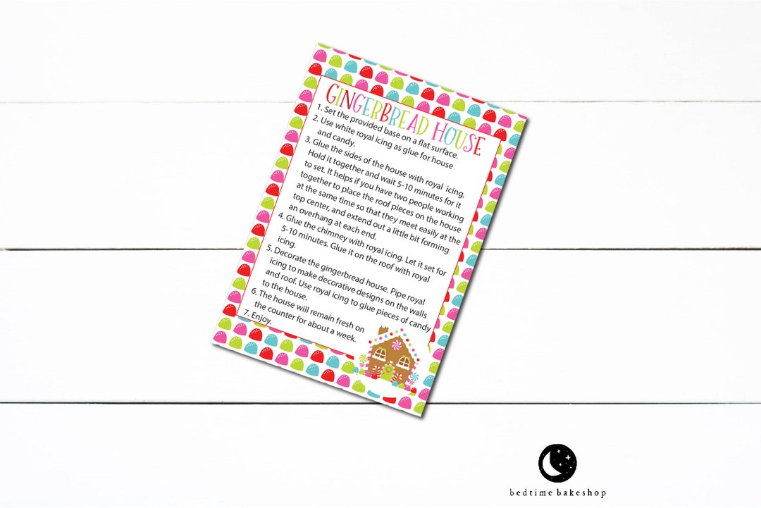 Printable Christmas DIY Gingerbread Kit Instruction Card - 3.5" X 5 ...