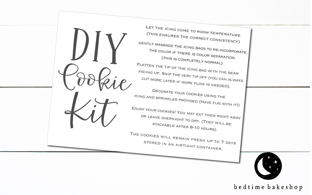 Printable DIY Cookie Kit Instruction Card (3.5" X 5") (digital Download ...