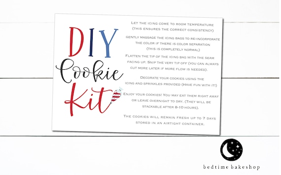 Printable Summer DIY Cookie Kit Instruction Card 4th of July | Etsy