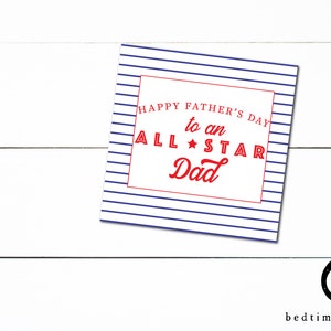 Printable 2" Square Cookie Tag - All Star Dad Baseball Happy Father's ...