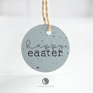 Printable 2" Round Easter Cookie Tag - Happy Easter Dusty Blue Speckled ...