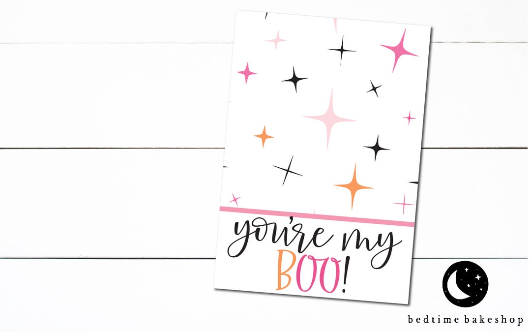 Printable Cookie Card Happy Halloween You're My Boo Pink Stars - 3.5" X ...