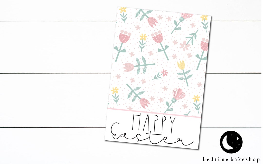 Printable Mini Cookie Card 3.5 X 5 Happy Easter Spring Flowers Cookie ...