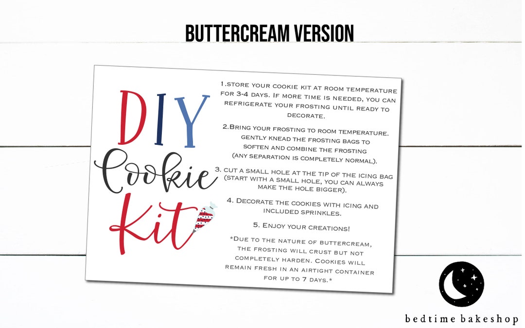 Printable Summer BUTTERCREAM DIY Cookie Kit Instruction Card 4th of ...