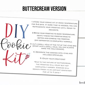 Printable Summer BUTTERCREAM DIY Cookie Kit Instruction Card 4th of ...