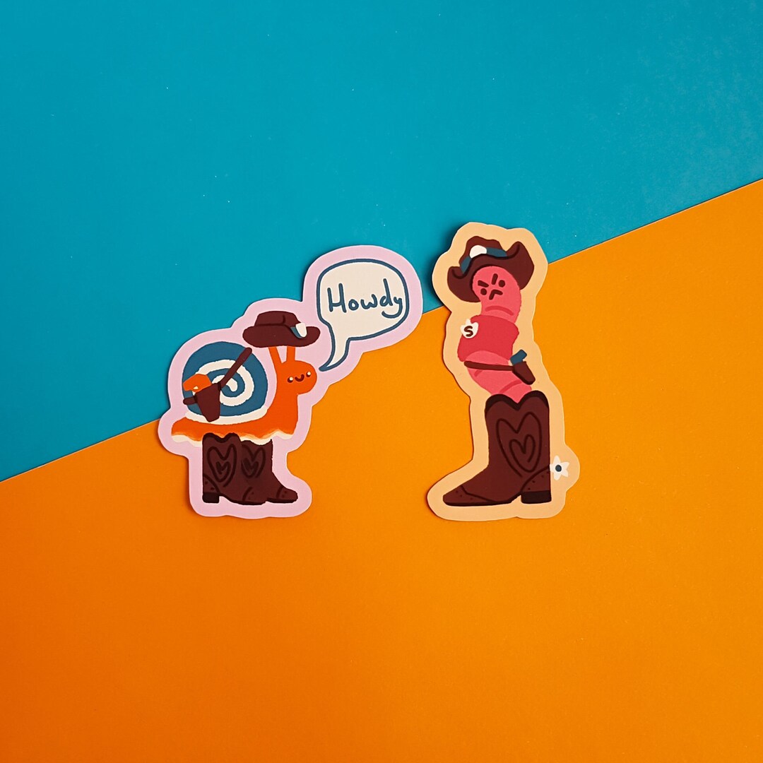 Cowboy Snail and Cowboy Worm Stickers | Matte Vinyl Stickers - Etsy