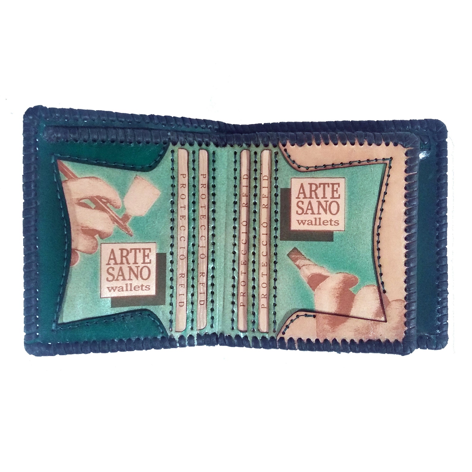 Wallet With Wing, Vintage Aesthetic, Color 5 Aqua Green. PERSONALIZED ...