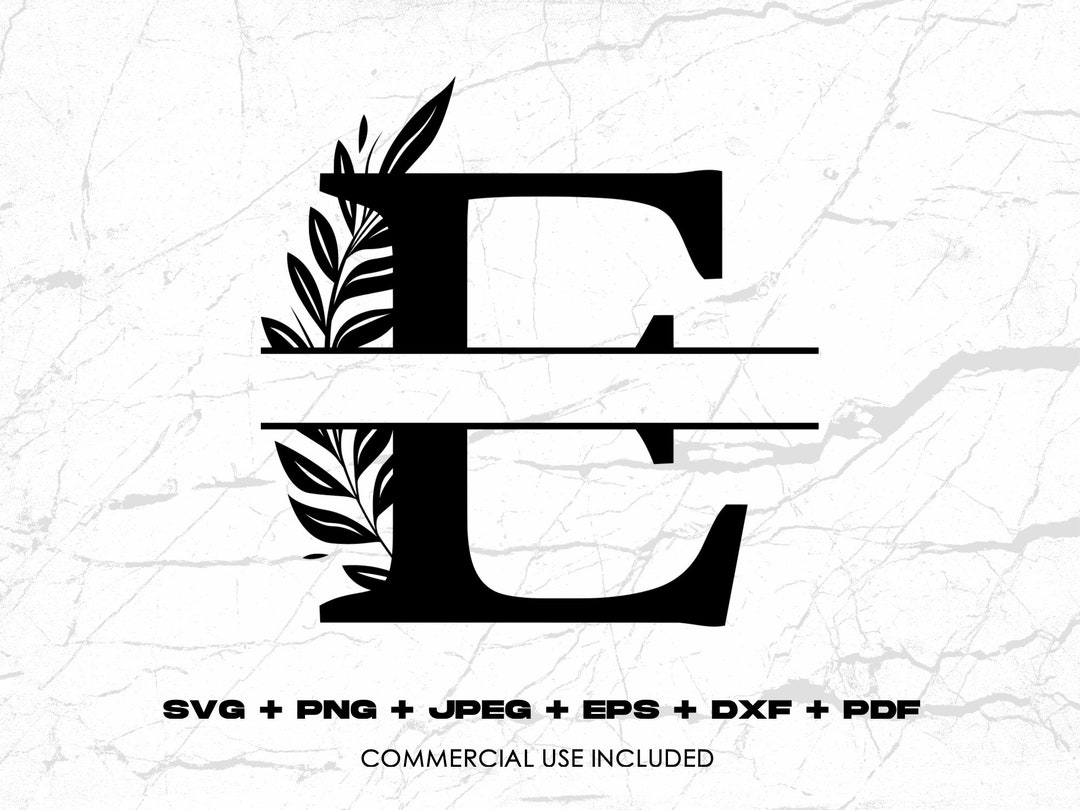 Floral Letter E SVG Split Letter E Svg Split Letter Png Pdf Jpeg ...