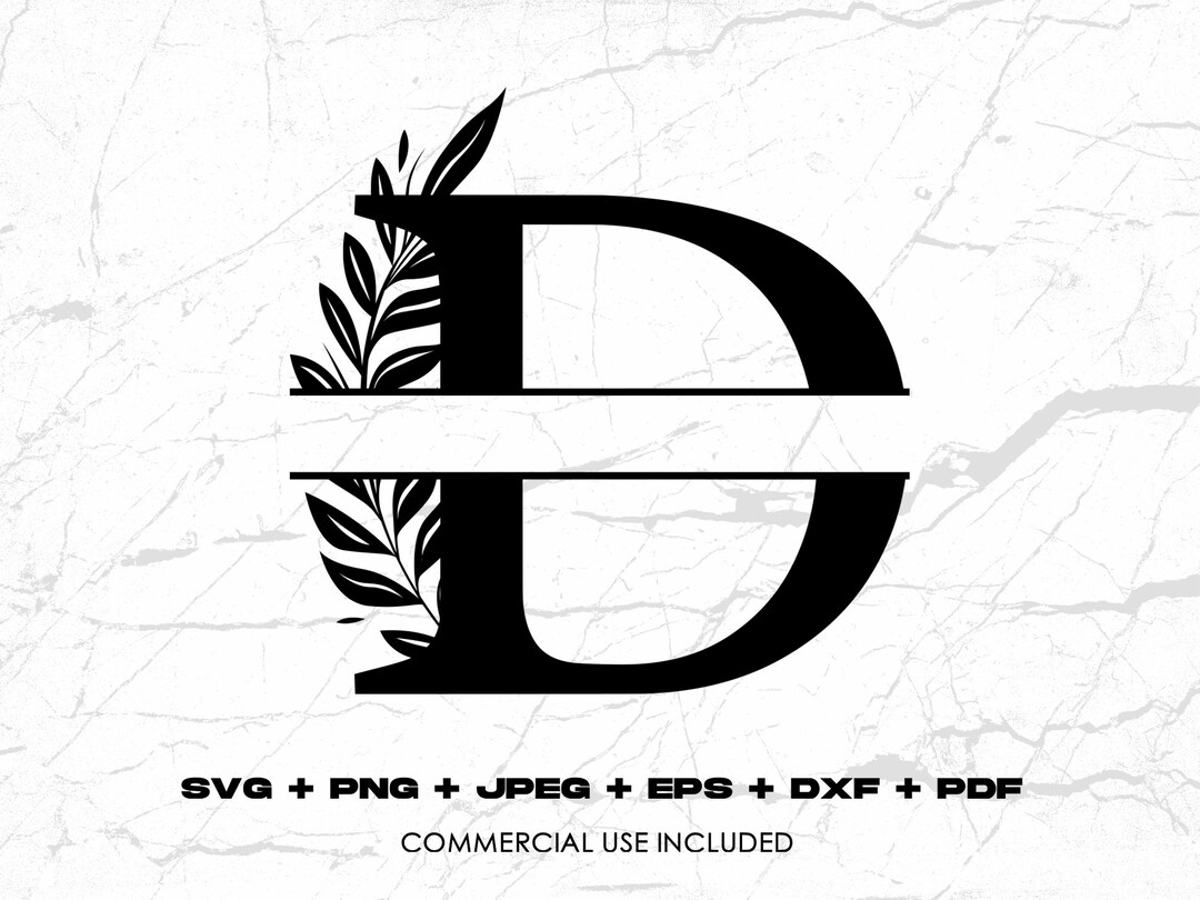 Floral Letter D SVG Split Letter D Svg Split Letter Png Pdf Jpeg ...