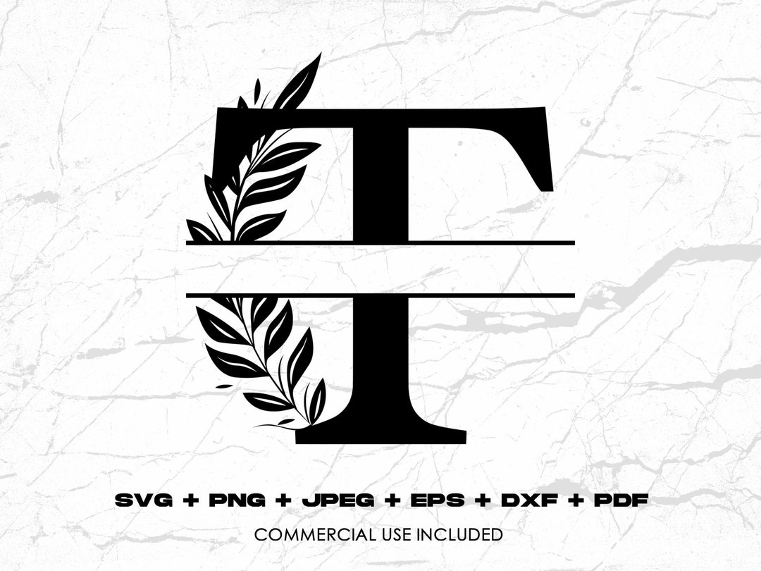 Floral Letter T Svg Split Letter Svg Split Letter Svg Pdf Jpeg ...