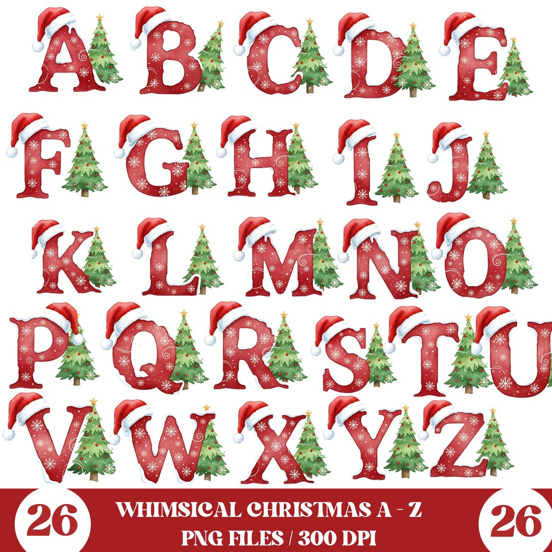 26 Festive Christmas Alphabet PNG Files. Red Textured Letters A–Z ...