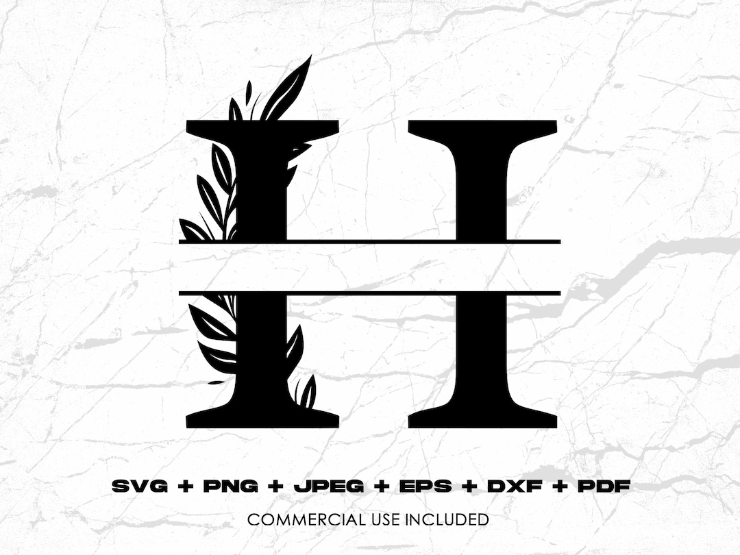 Floral Letter H SVG Split Letter H Svg Split Letter Png Pdf Jpeg ...