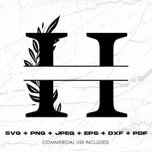 Floral Letter H SVG Split Letter H Svg Split Letter Png Pdf Jpeg ...